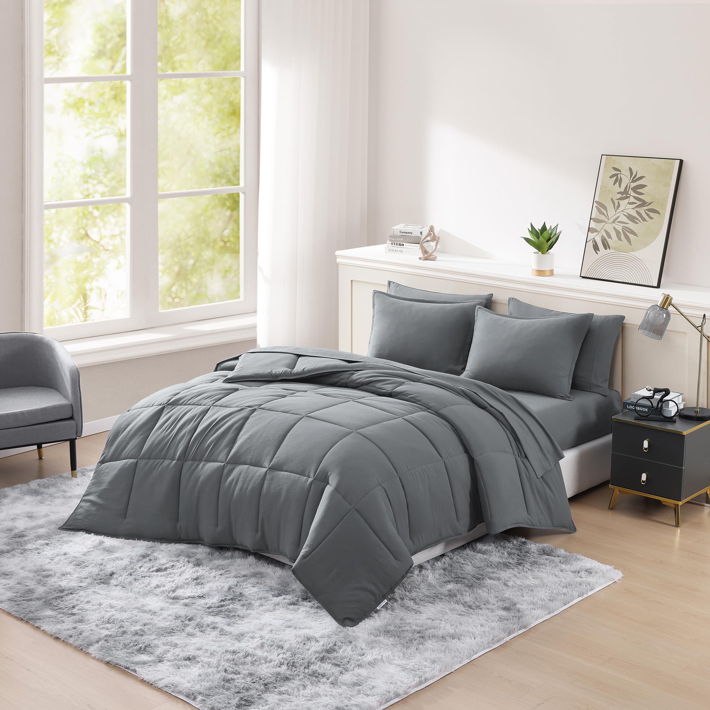 Casa Platino Twin Bed Comforter Set Pre-Washed – Soft & Cozy Breathable Brushed 100% Microfiber Comforter Set Queen with Comforter, Flat Sheet, Fitted Sheet, 1 Pillowcase & 1 Sham - Sepia Rose