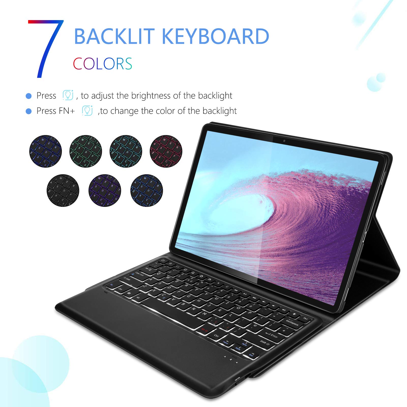 Backlit Keyboard Case for Samsung Galaxy Tab S8+/ S7+ / S7 FE 12.4", Cover with Detachable Keyboard US Layout for Samsung Galaxy Tab S7 FE/ S8 Plus / S7 Plus 12.4 Inch, Black