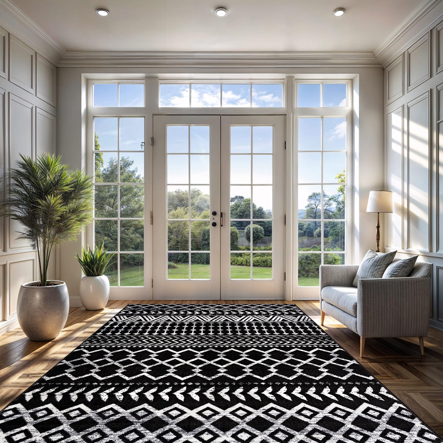 CAMILSON Boho Moroccan Black and White Rug Geometric Diamond 8x10 Area Rugs for Living Room Bedroom Kitchen Modern Bohemian Soft Stain Resistant Non-Shedding Indoor Carpet (8 x 10 Black - White)