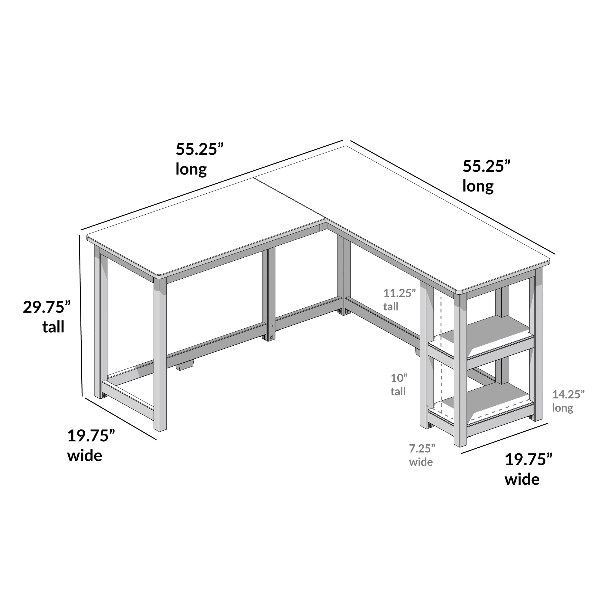 Max & Lily L Shaped Desk, Corner Desk for Home Office, Gaming, Computer with Storage Shelves, 55 x 55 Inches, Natural