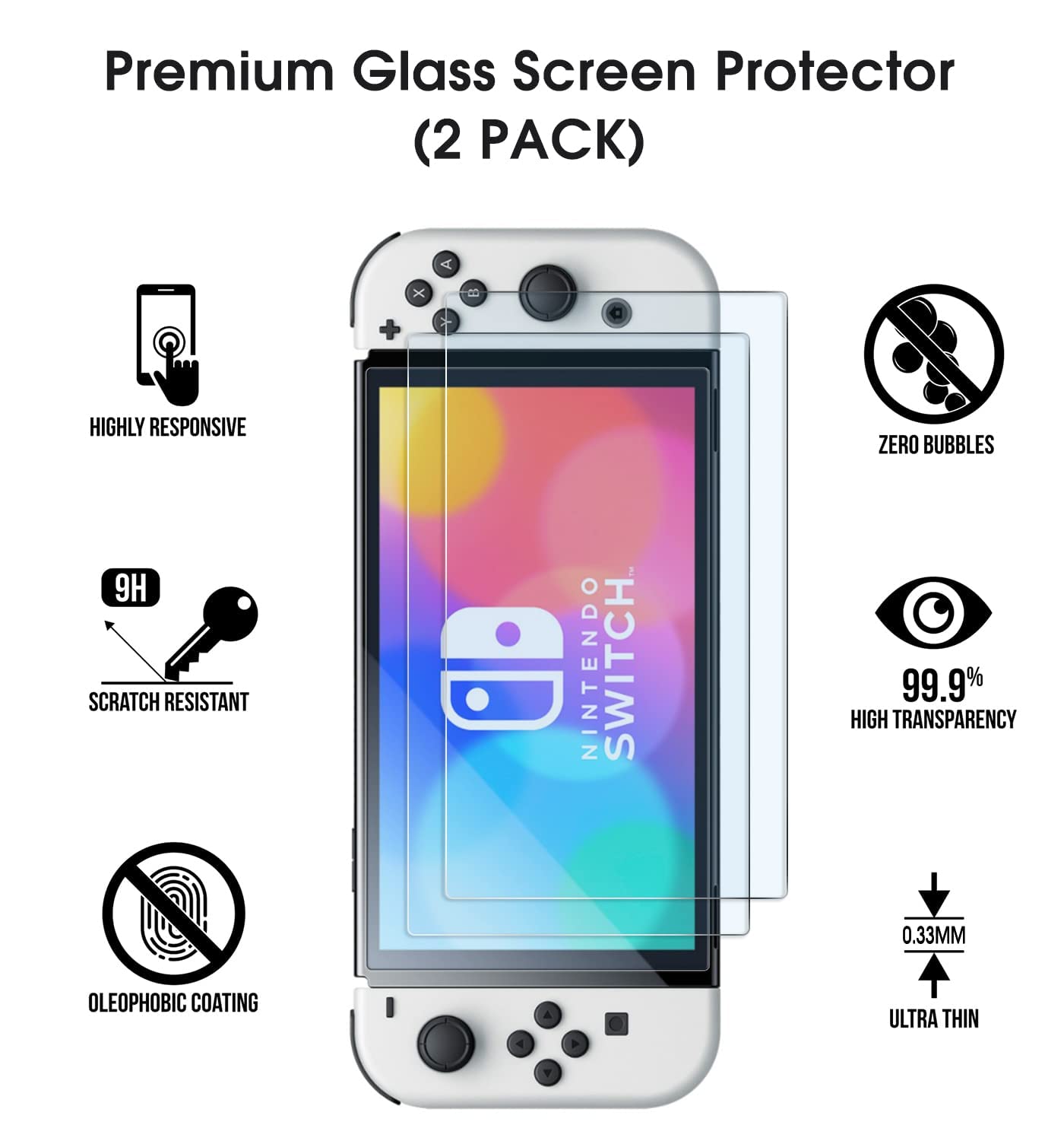amFilm Switch OLED Accessories Bundle TechMatte 3-in-1 Essential Kit with Carrying Case, 2 Glass Screen Protectors, Designed for Nintendo Switch OLED Model 2021, Classic Black