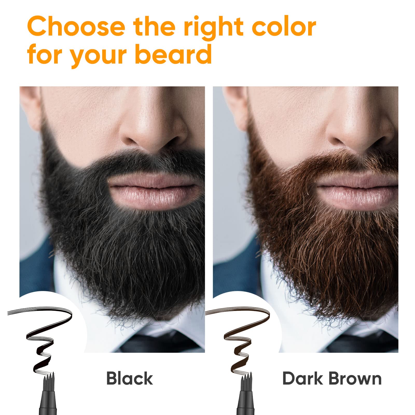Beard Pencil Filler for Men, Innovative 4-Tip Beard Filling Pen Kit with Brush, Water & Sweat Resistant, Long Lasting, Natural Finish for A Perfect Beard (Black)