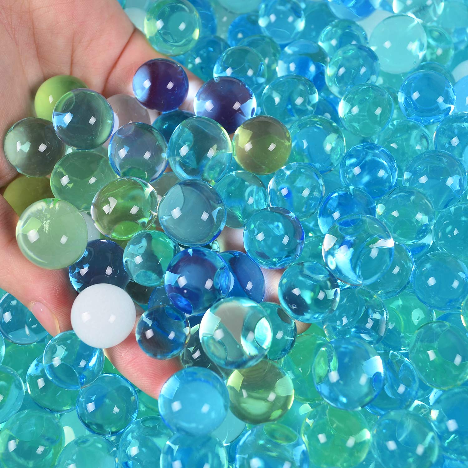 AINOLWAY Water Beads (Half Pound), 30,000 Ocean Water Gel Beads for Vase Fillers - 5 Ocean Colors Crystal(14 year+)