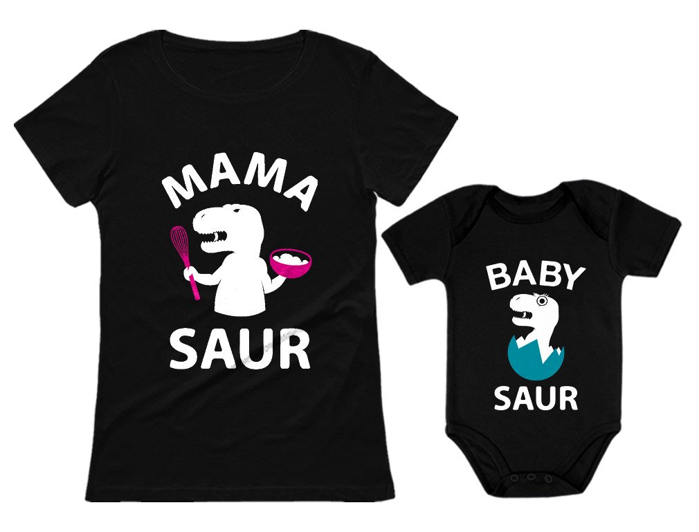 Tstars Mama & Baby Saur Gift for New Moms Mothers Day Mom and Daughter Son Matching Outfits Mom Shirt & Baby Bodysuit Set Mom Black Medium/Baby Black Newborn (0-3M)