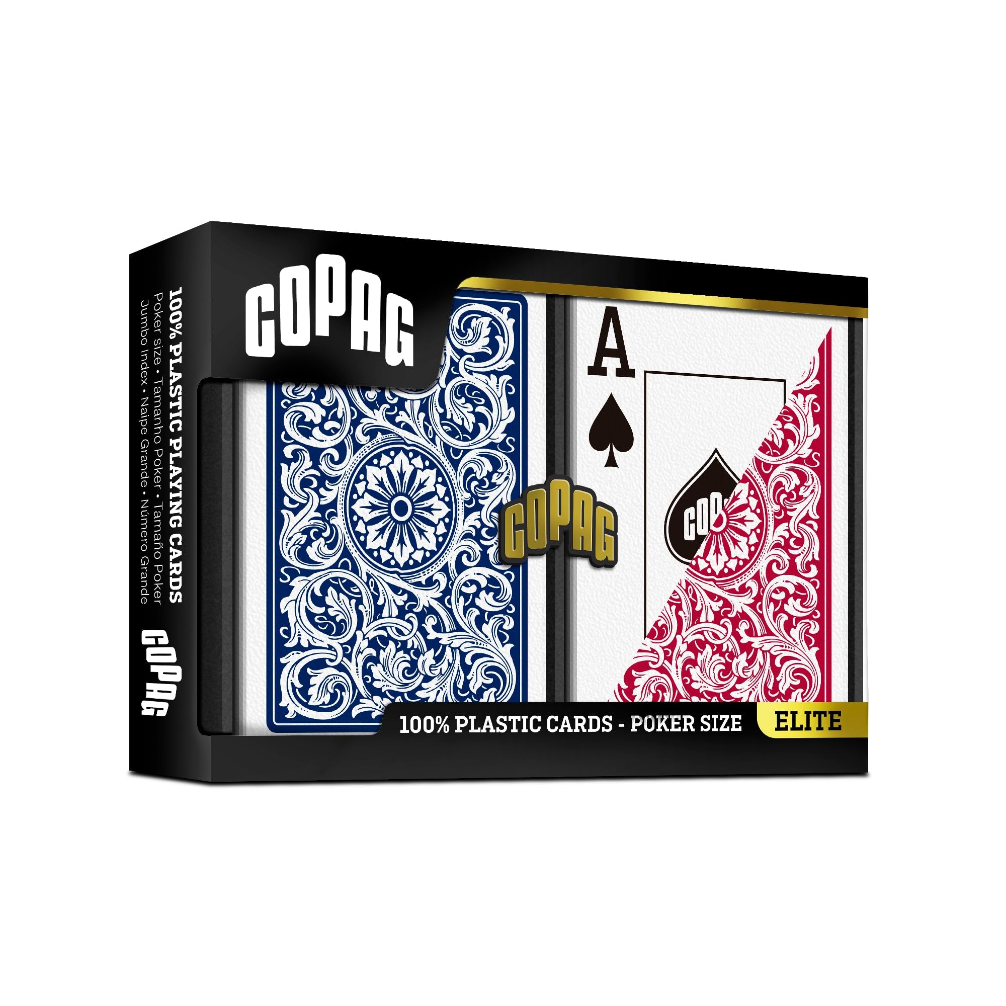 Copag 1546 Design 100% Plastic Playing Cards, Poker Size (Standard) Red/Blue (Jumbo Index, 1 Set)