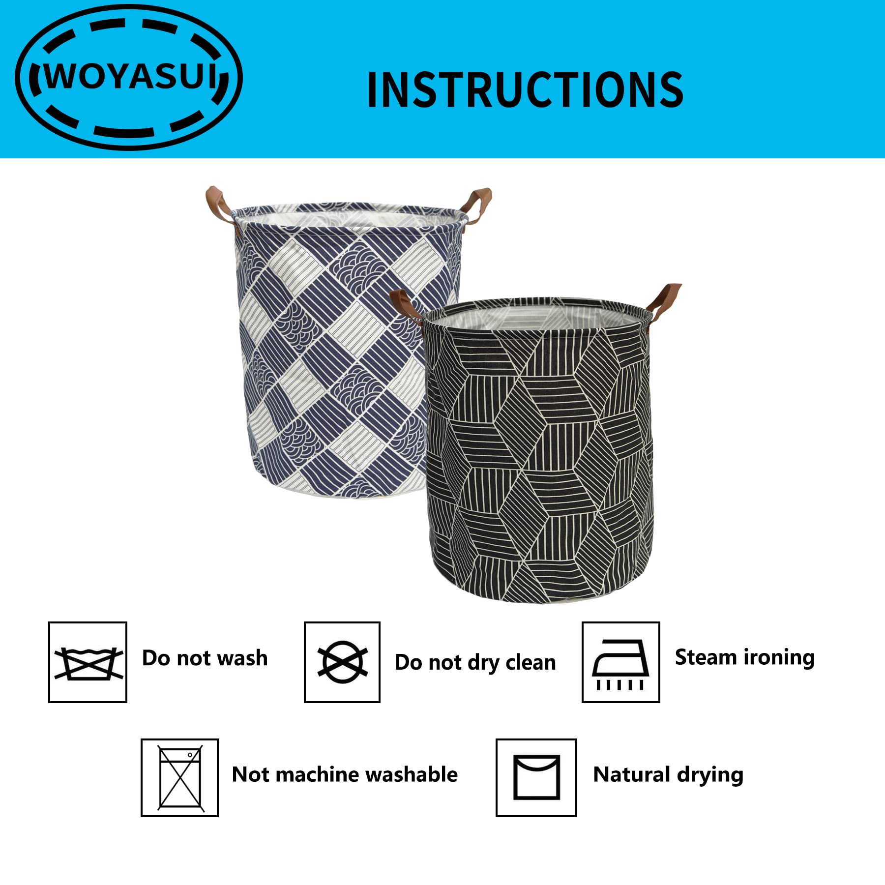 Collapsible Round Storage Bin - WOYASUI Large Laundry Hamper Waterproof Organizer with Handles/Home Decor/Toy Books Holder Clothes Nursery Basket(2 PACKS,Black Geometric & Lucky Clouds)