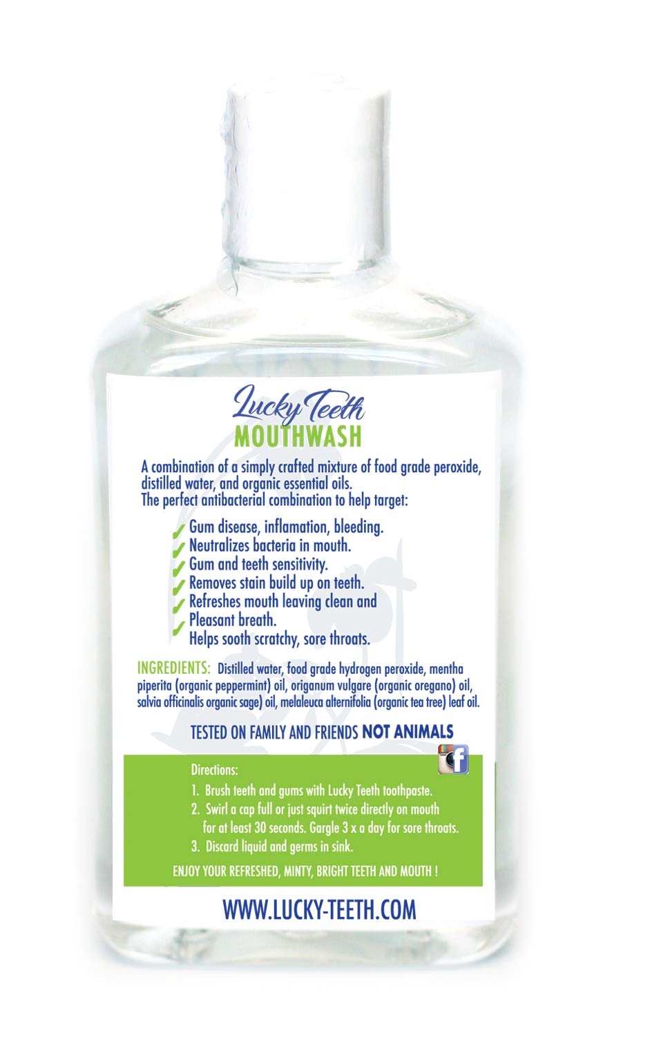 Lucky Teeth Organic Food Grade Peroxide MouthWash - Plus WHITENING - Whitens, Refreshes. Food Grade Peroxide + Essential Oils. … (1)