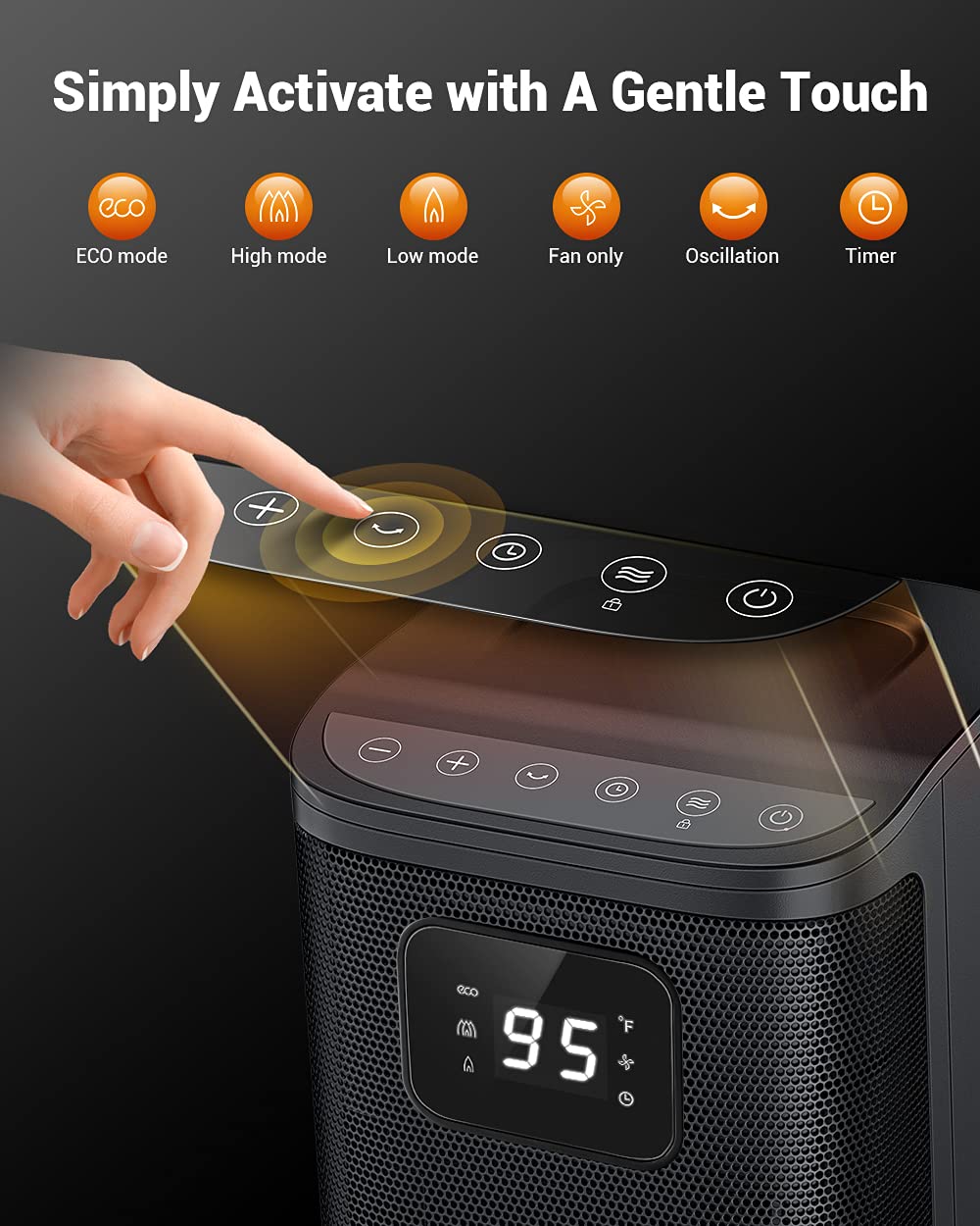 FHstars Space Heater for Indoor Use, 1s Fast Heating Electric Oscillating Portable Heaters with Thermostat, 1500W Ceramic PTC Room Heater with 4 Modes, 24H Timer, LED Display, Safe for Office Use…