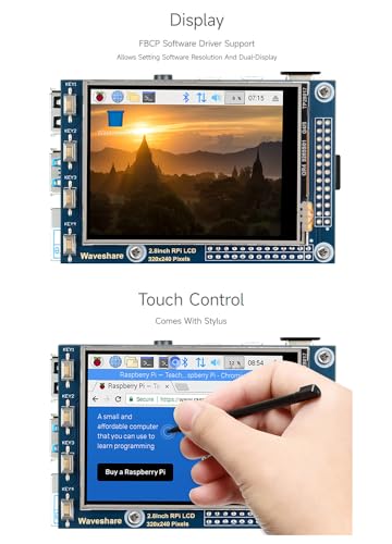 Waveshare 2.8inch Resistive Touch Screen TFT LCD, Compatible with Raspberry Pi 5/4B/3B/Zero/Zero W/Zero 2W/Pico/Pico W/Pico WH, 320x240 Resolution