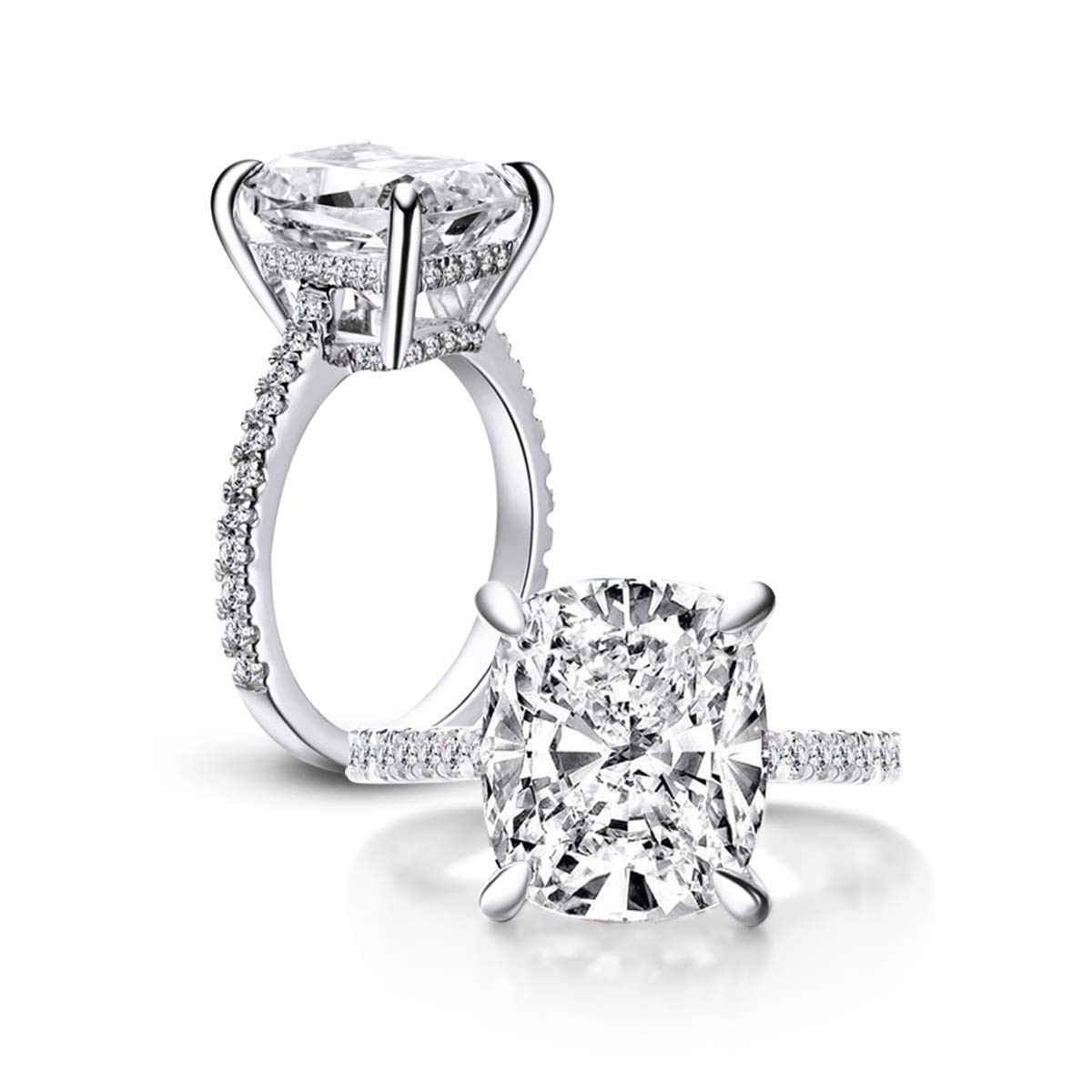 AINUOSHI 6 Carat Clear Cushion Cut CZ Cubic Zirconia Solitaire Wedding Engagement Ring 925 Sterling Silver
