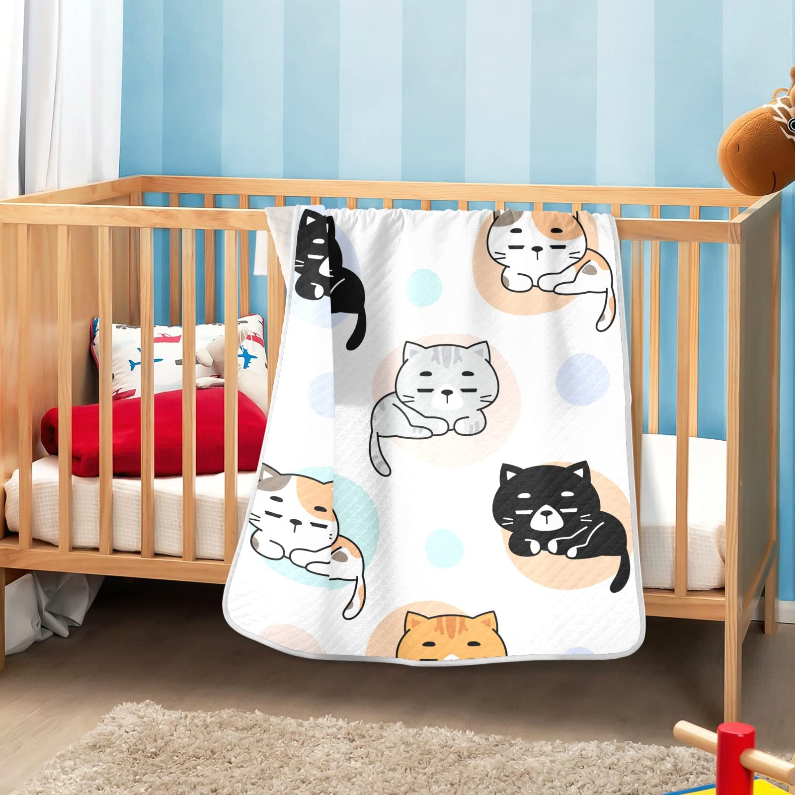 Baby Blankets Cute Cats Cotton Double Layer Soft Pram Blankets Girls Boys