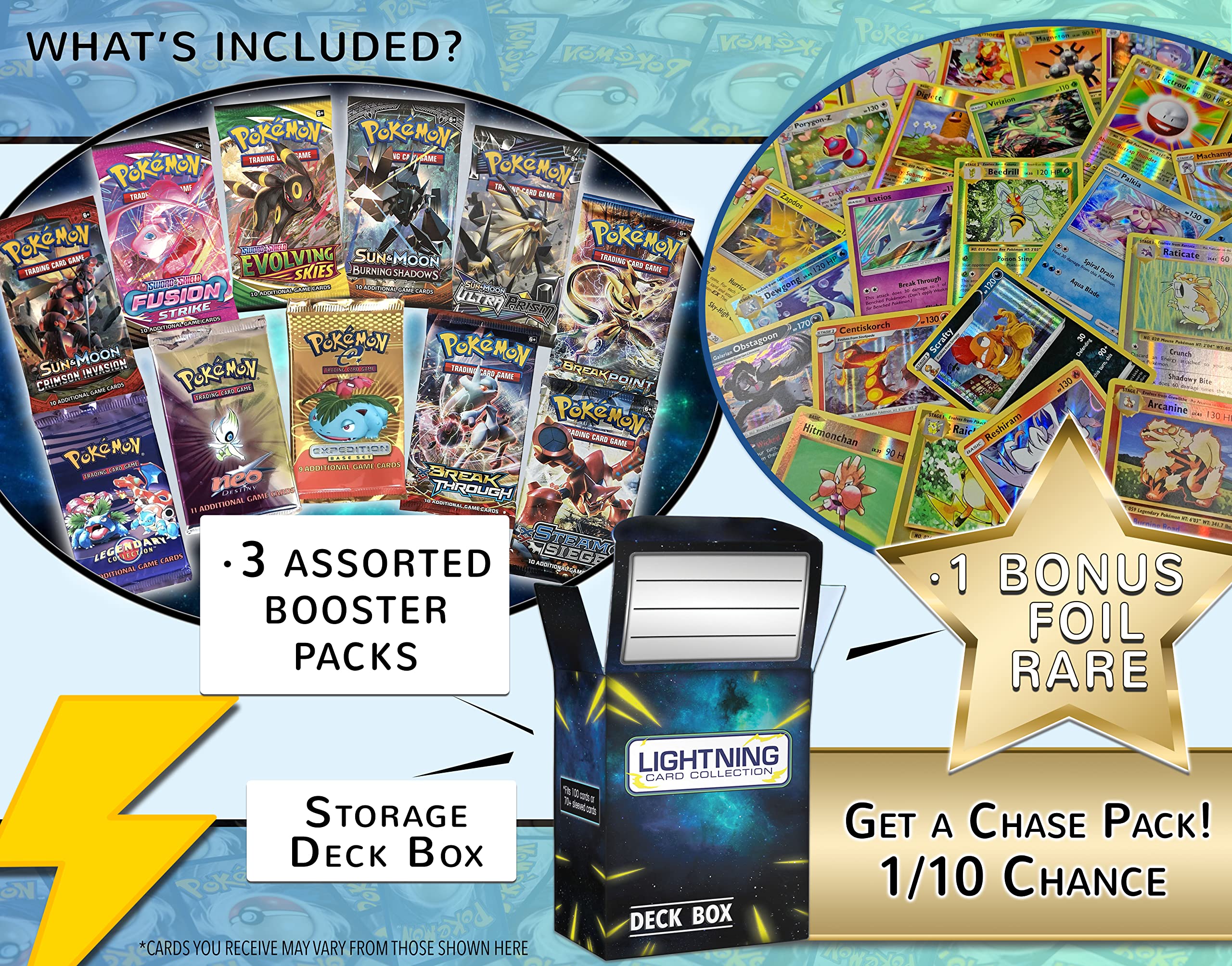 Lightning Card Collection 3 Random Booster Packs with a Bonus Holo Rare Card with a LCC Deck Box