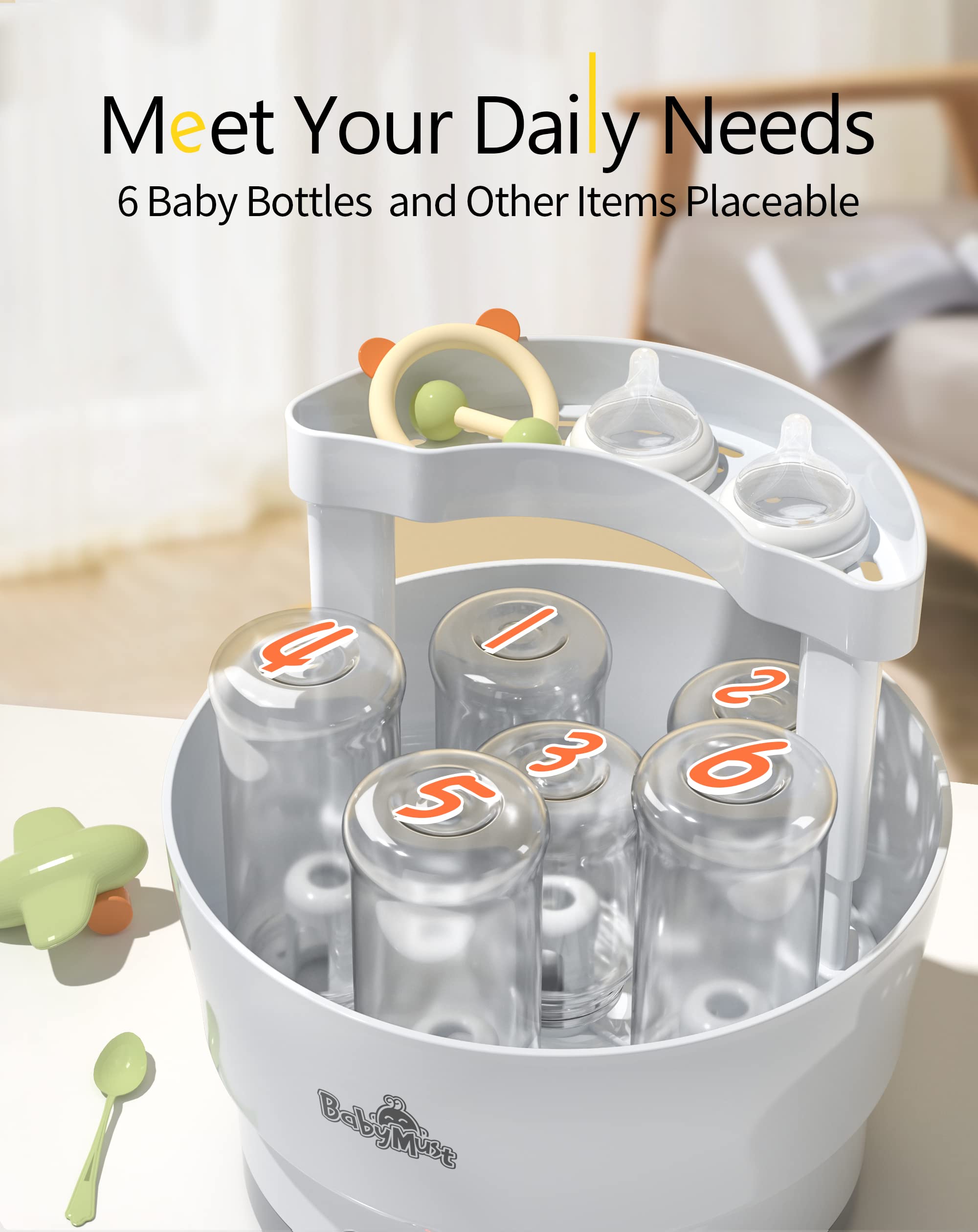 Baby Bottle Sterilizer, Electric Steam Bottle Sanitizer Clean Baby Supplys Like Pacifiers, Nipples, Teethers, Toys&Breast Pump Accessories with One Button Control, BPA-Free