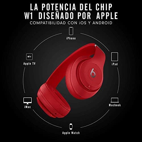 Beat Studio3 Wireless Noise Cancelling - W1 Chip, Class 1 Bluetooth, 22 Hours of Listening Time, Built-in Microphone (Red)