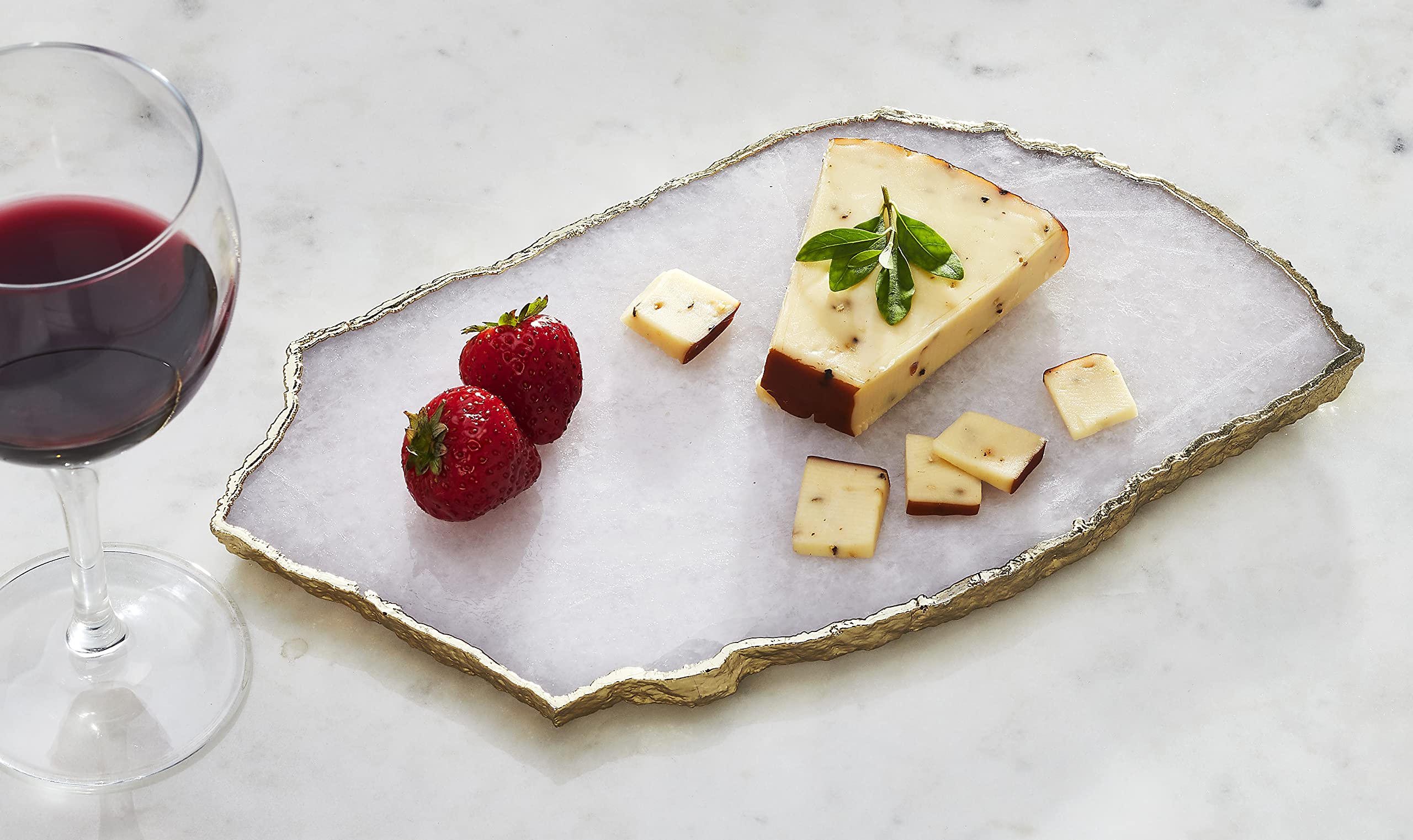 Better Trends Agate Collection, Natural Stone Cheese Board, Gold-Plated and White Quartz Charcuterie Platter, 11 x 17
