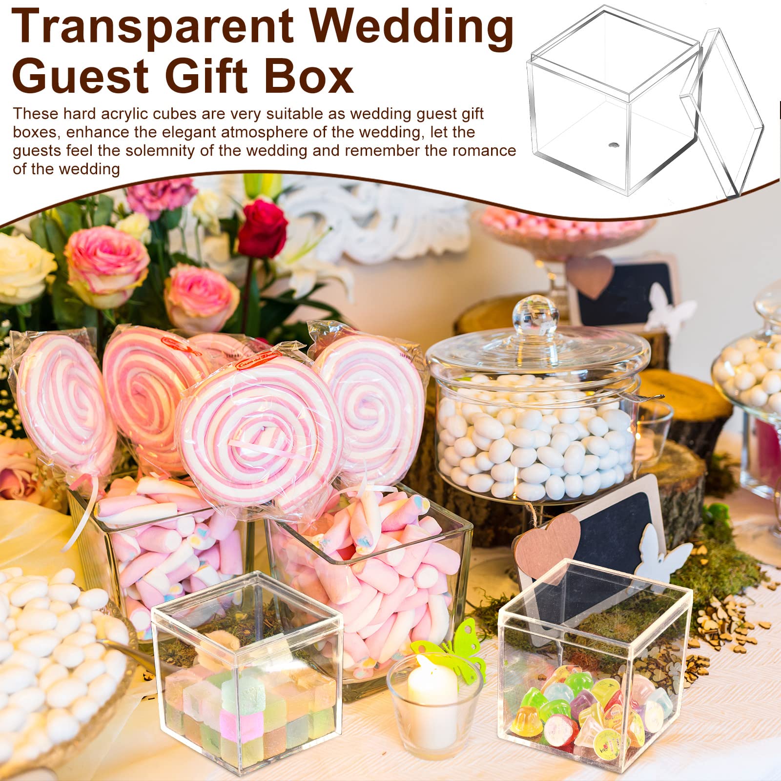 Tuanse 80 Pcs Acrylic Box with Lid Clear Small Acrylic Box Plastic Square Cube with Lid Mini Acrylic Containers Display Box 2.2 x 2.2 x 2.2 Inch for Candy Pill Tiny Jewelry Toys Gifts