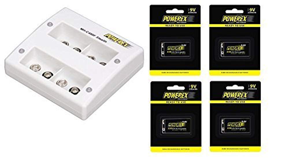 Powerex MH-C490F Stealth Two-Hour Compact 4-Bank NiMH Battery Charger Bundle with Four 9.6V Batteries