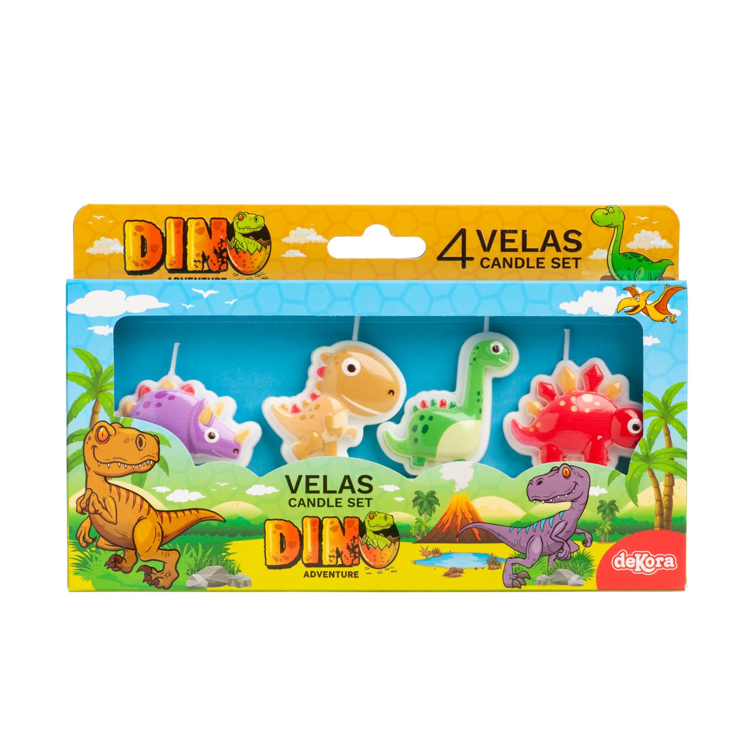 dekora - Set of 3D Dino Birthday Candles for Children's Cakes - Dinosaur Birthday Candles Children - Pack of 4
