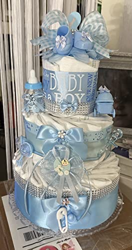 Baby Boy Diaper Cake Three Tier in Blue