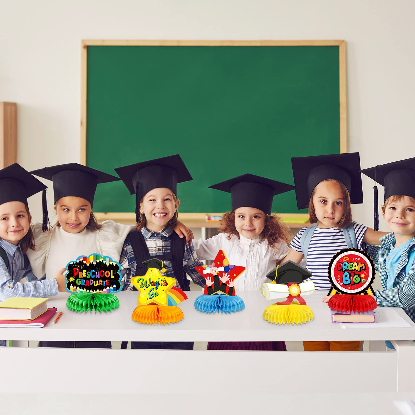 Outus 12 Pcs Preschool Graduation Party Decorations 2024 Kindergarten Graduate Party Honeycomb Centerpieces Congrats Grad Table Toppers for Class of 2024 Elementary Celebration Graduation Party