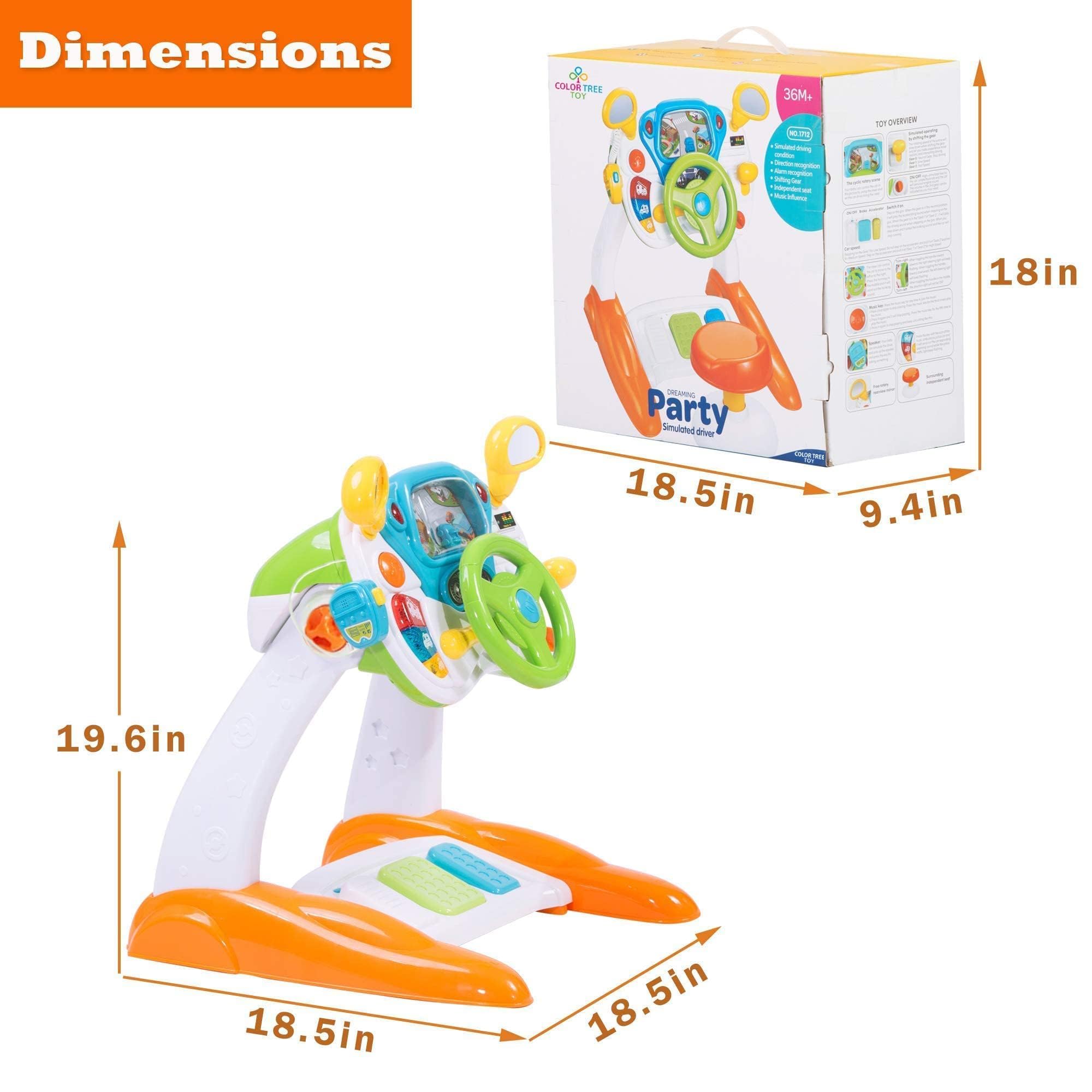 COLOR TREE Kids Pretend Ride on Toy,Steering Wheel Driving Simulate Toys for Toddlers