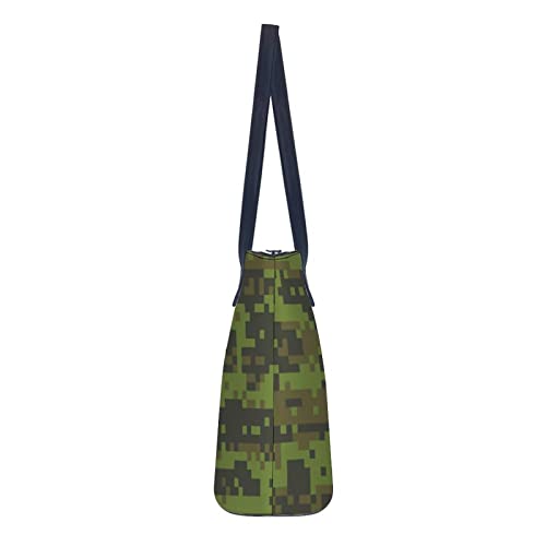 Woodland Digital Camo Pattern Women's Tote Bag PU Leather Shoulder Bag Handbags Purse For Work Shopping Travel