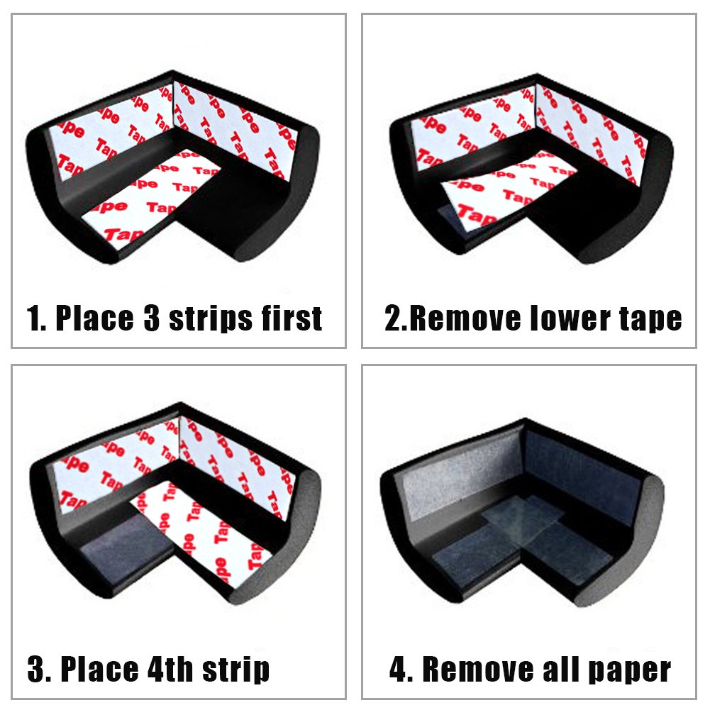 LURICO 4 Pieces Set Corner Protector | Baby Proofing Table Corner Bumper Guard | Child Safety Furniture Fireplace Corner Edge Guards | Soft Foam | Safe Corner Cushion | Pre-Taped | (Coffee Brown)