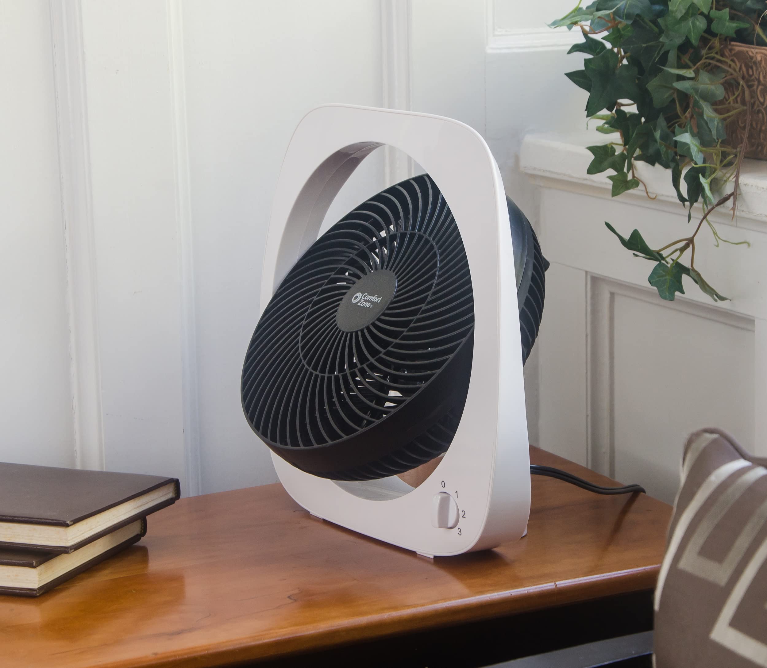 Comfort Zone 10" 3-Speed Turbo Table/Desk Fan with 180-Degree Adjustable Head, Adjustable Tilt, Ideal for Home, Bedroom & Office, CZ110WT