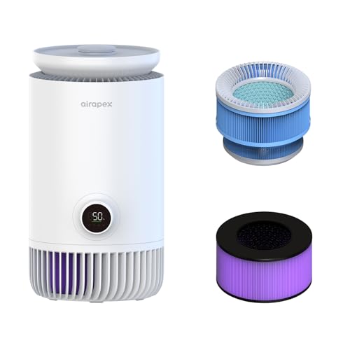 AIRAPEX 2 in 1 Air Purifier and Evaporative Humidifier Combo for Bedroom, H13 True HEPA Filter, Cool Mist-Free Air Humidifier T3-Silver Button