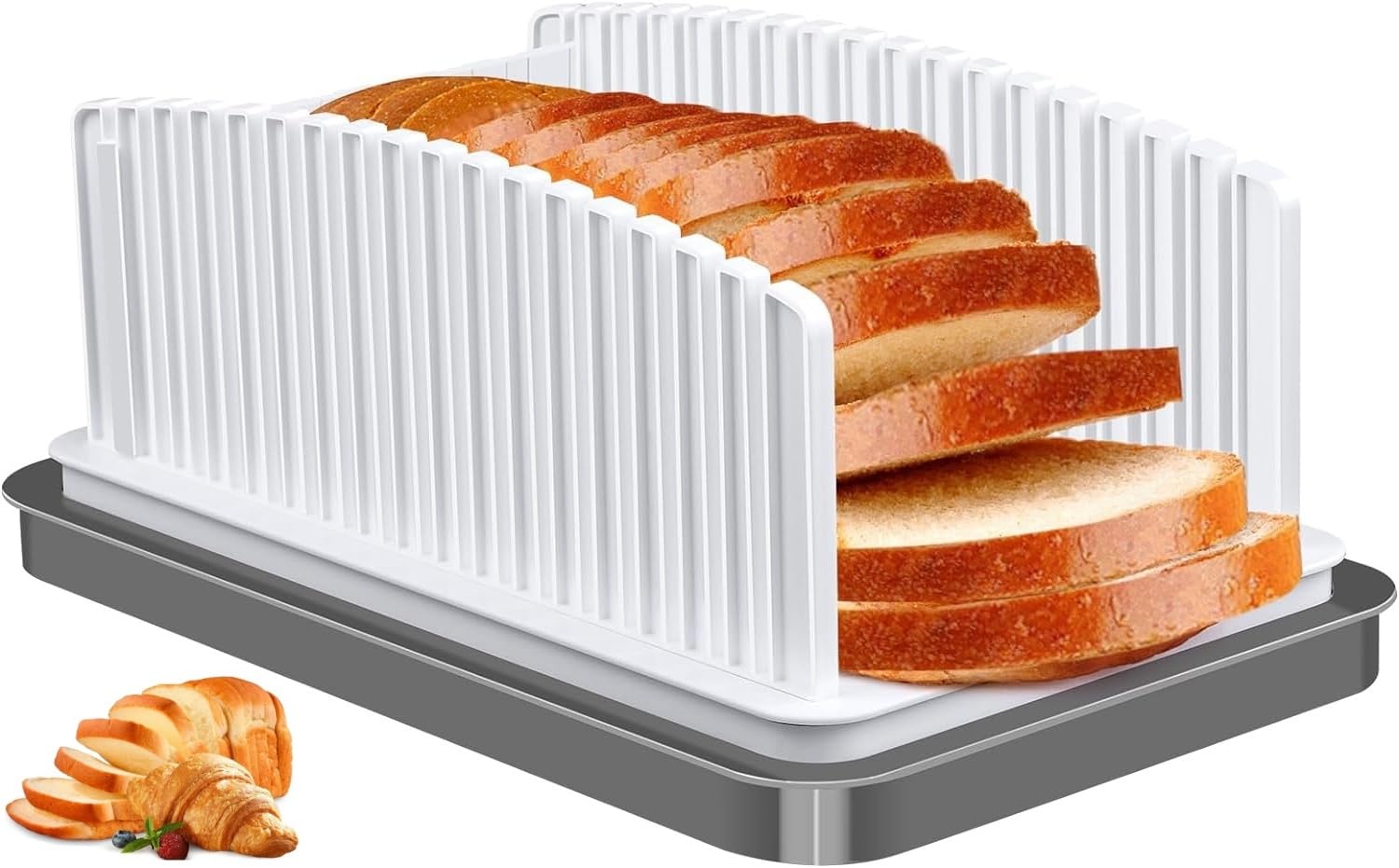 Bread Slicer Cutter for Homemade Bread: Bread Cutter Machine with Crumb Tray for Sourdough Rounds - Adjustable Width Bread Slicing Guide for Homemade Bagels Cake - Foldable and Compact Bread Cutting