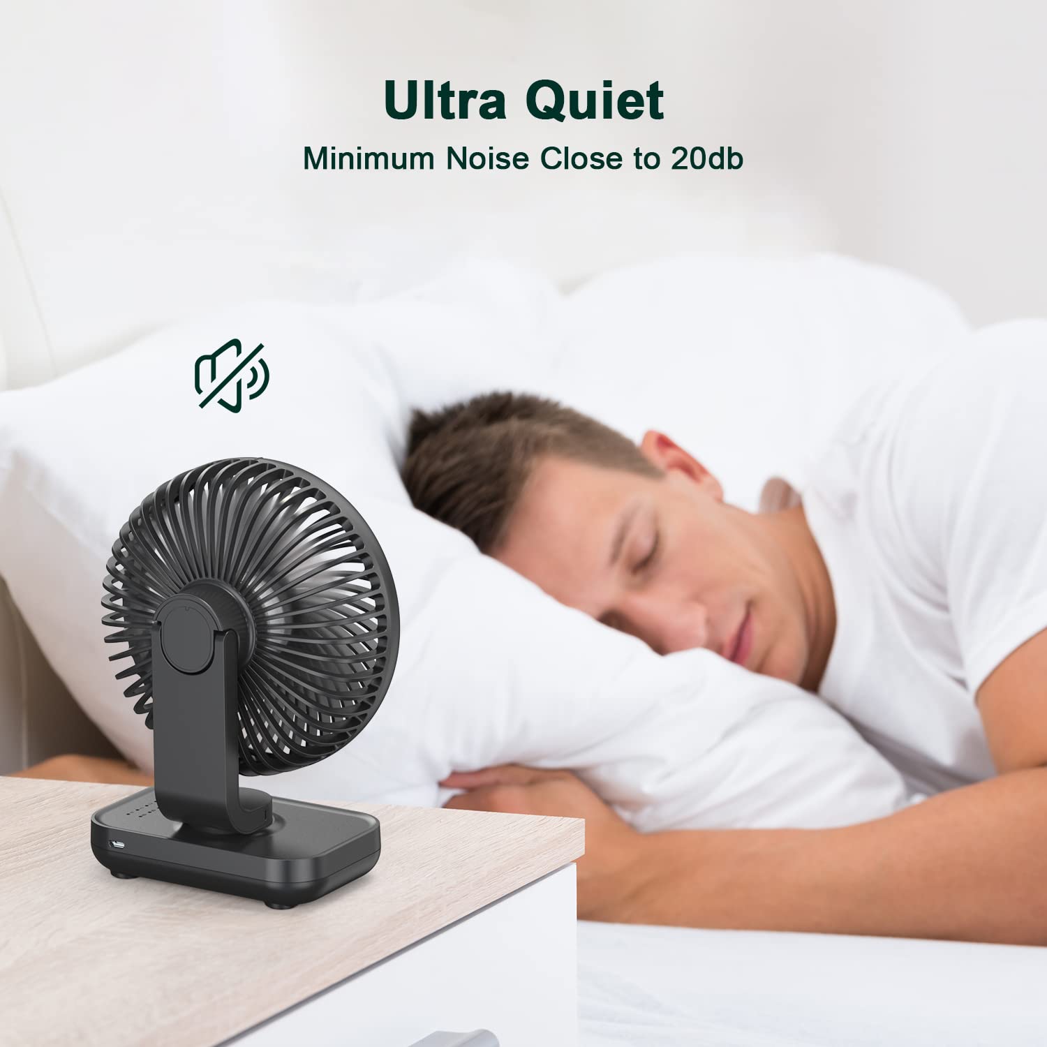 Aluan Small Desk Fan, Quiet Portable Fan, Rechargeable Battery Operated Personal Fan for Home Office Bedroom Desktop Table, 4 Speeds, Black