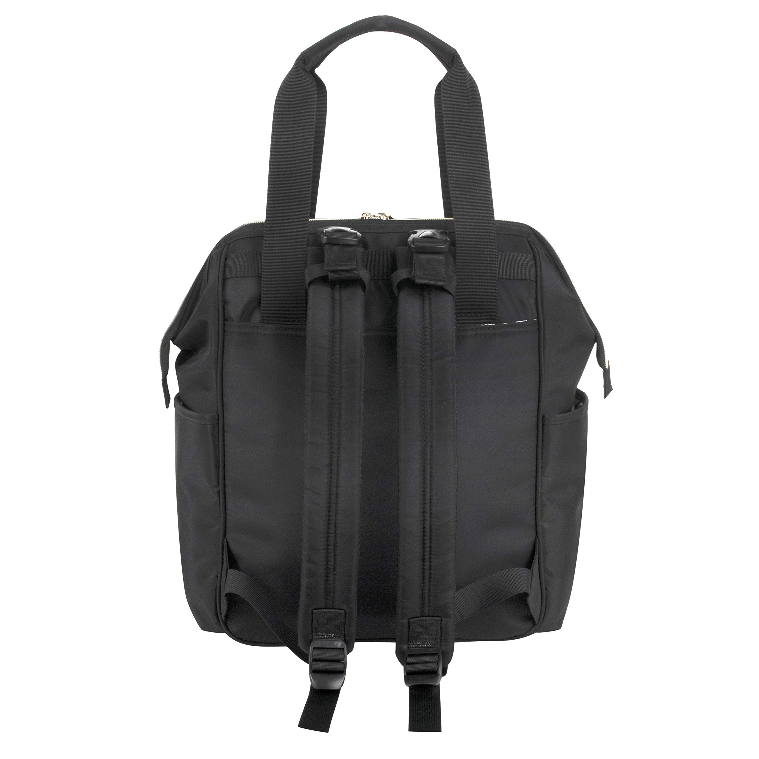 Quilted Backpack Diaper Bag Tote with Changing Pad, Stroller Straps, Insulated Bottle Compartment (Midnight Black)