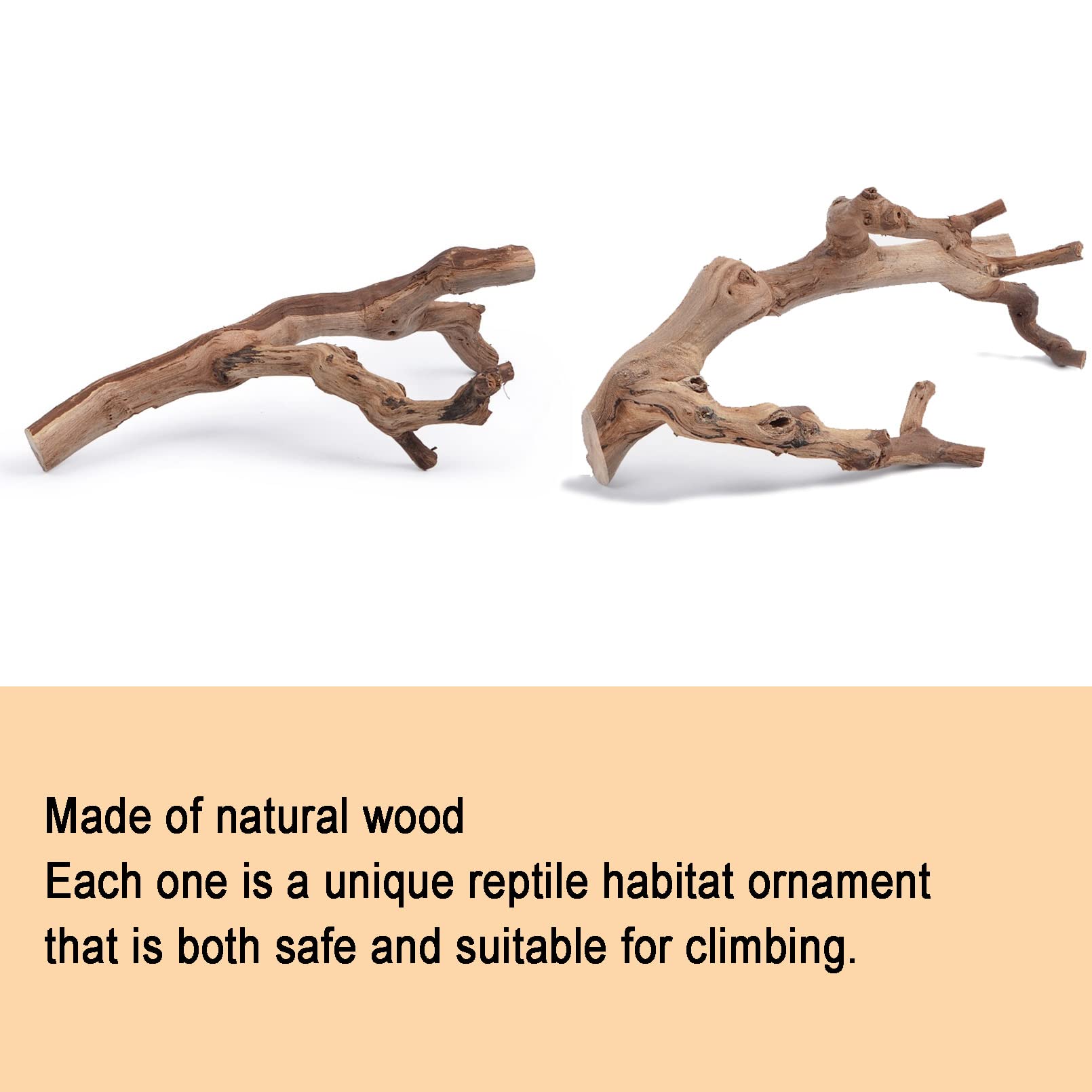 BNOSDM 2PCS Reptile Wood Branches Decor Lizard Habitat Decoration Snake Climbing Branch Accessories Terrarium Tree Trunk Ornament for Bearded Dragon Gecko Frog Chameleon Spider