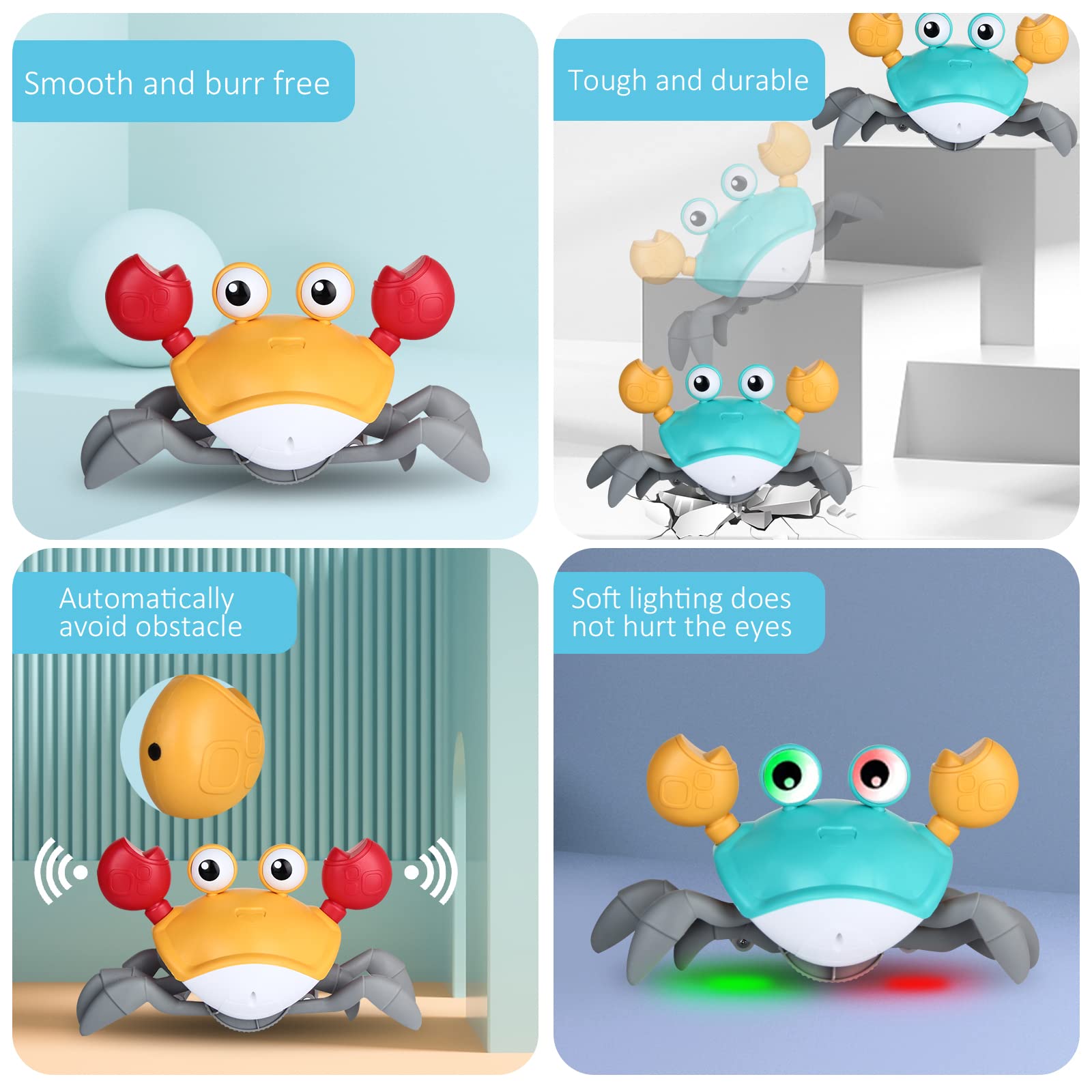 Crawling Crab Sensing Escape Toy, Tummy Time Baby Toy with Music& Lights, Interactive Kids Infant Learning and Entertainment Fun Toy Birthday Christmas, Green