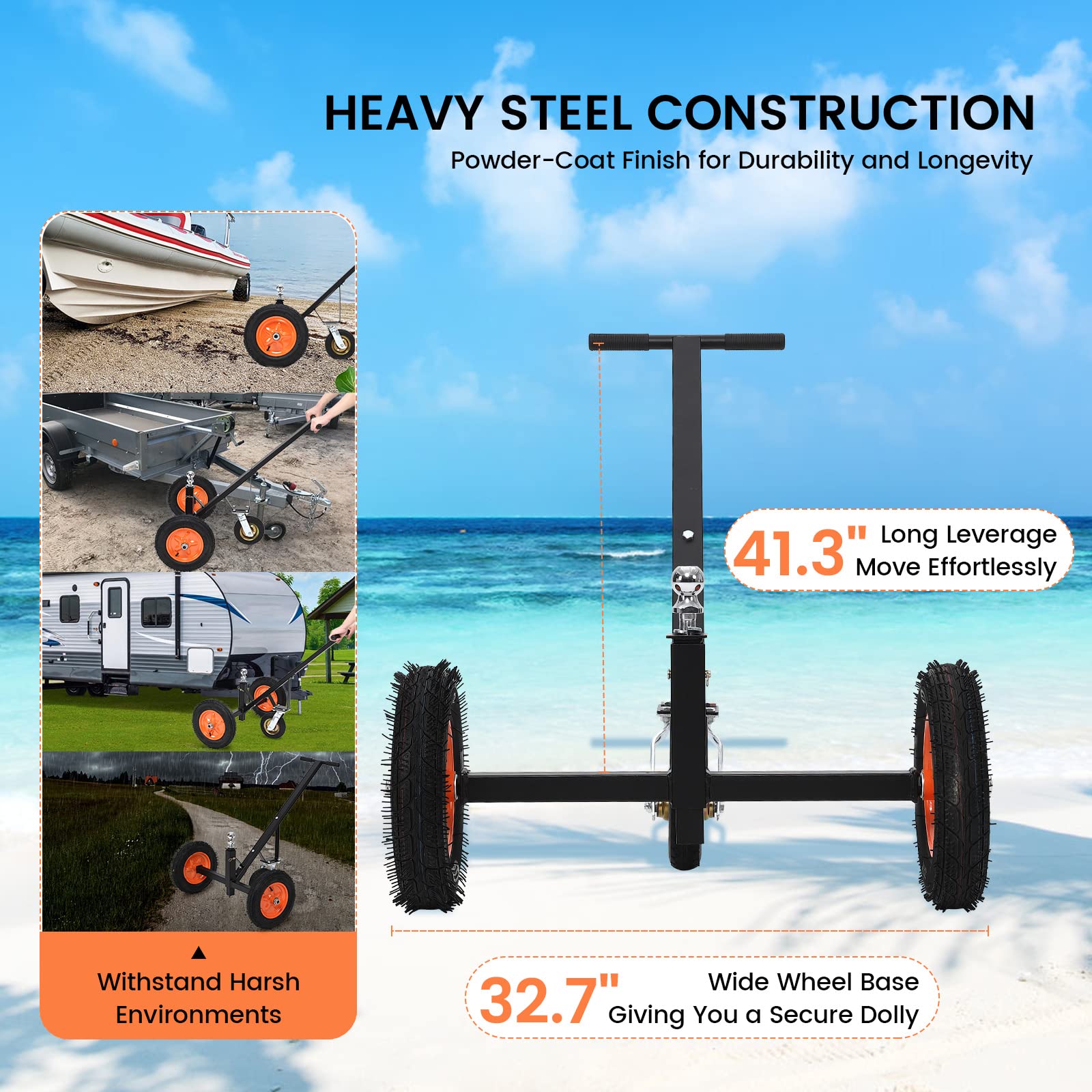 Adjustable Trailer Dolly, 800lbs Load Capacity, Carbon Steel Trailer Mover with 17.71''-26'' Adjustable Height, 14" Pneumatic Tires for Moving Boat Trailers/Utility/Cargo/RV Trailers