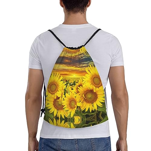 Adasomu Sunflower Field Portable Drawstring Bags For Women/Men, Lightweight Drawstring Backpack For Gym Yoga Shopping Trip