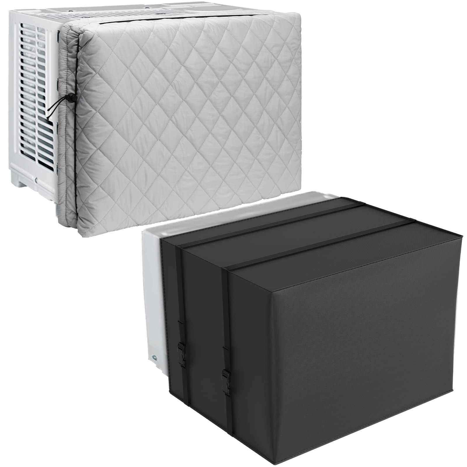 BEWAVE 2 Pack Indoor Outdoor Window Air Conditioner Cover Adjustable Window AC Unit Cover with Drawstring Double Insulation 25"x17"x3.5" for Inside Dust-Proof Waterproof 25.5âx20.5âx18â for Outside