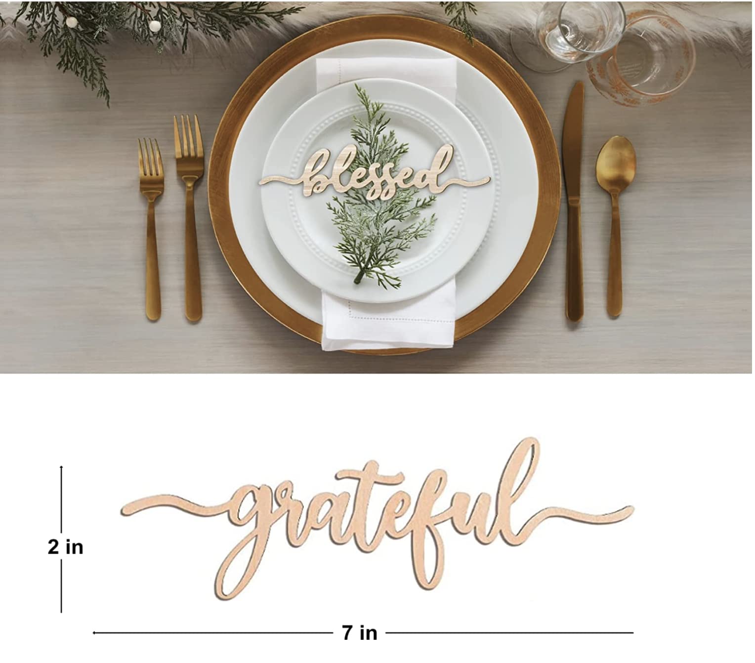 CM Originals Thanksgiving Table Decorations Plate Decor Table Place Cards Blessed, Thankful, Grateful Wood Signs Fall Dining Table Plate Ornament Farmhouse Home Table Setting Decor 6 Pack (Thankful 6, Grateful 6, Blessed 6 (18 Pack))