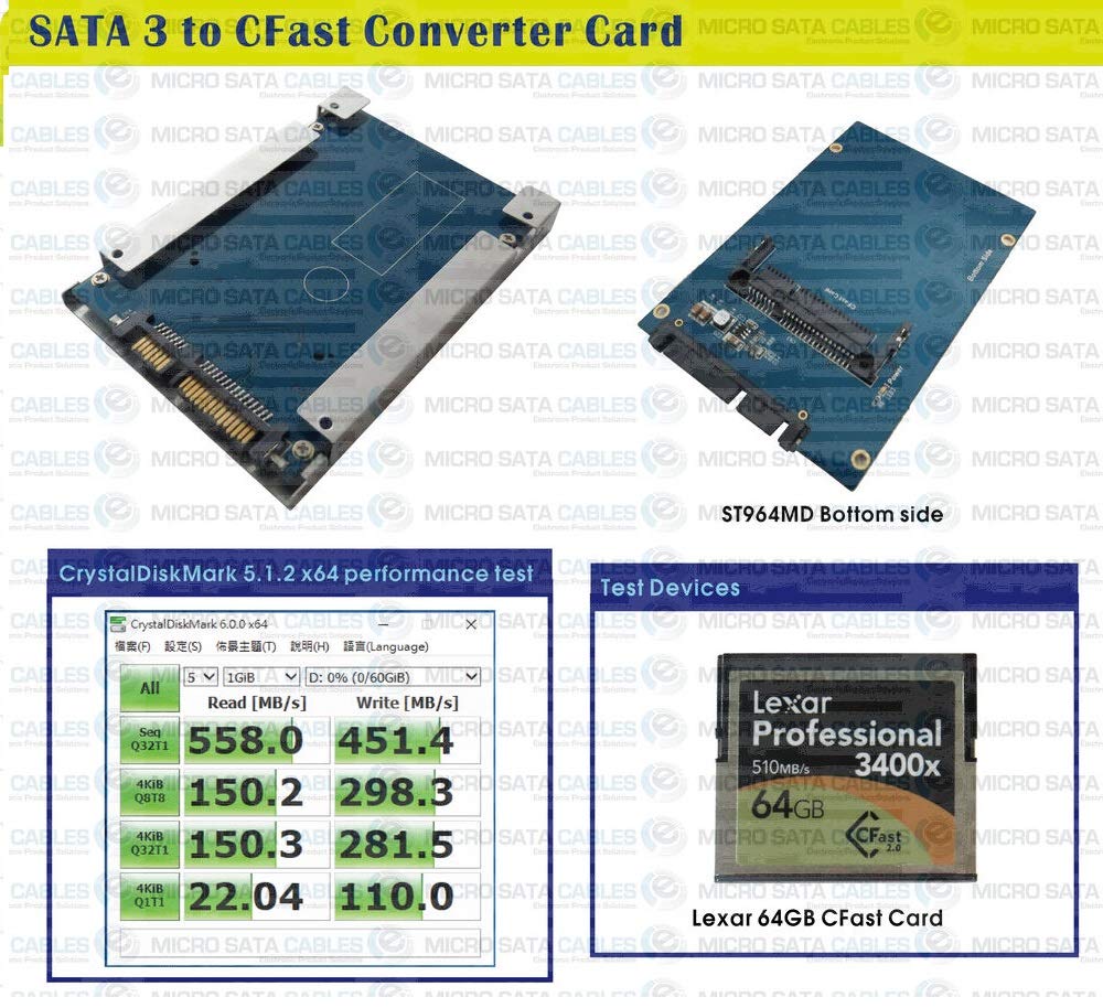 Micro SATA Cables - CFAST to SATA Adapter with 2.5 Inch SSD Housing