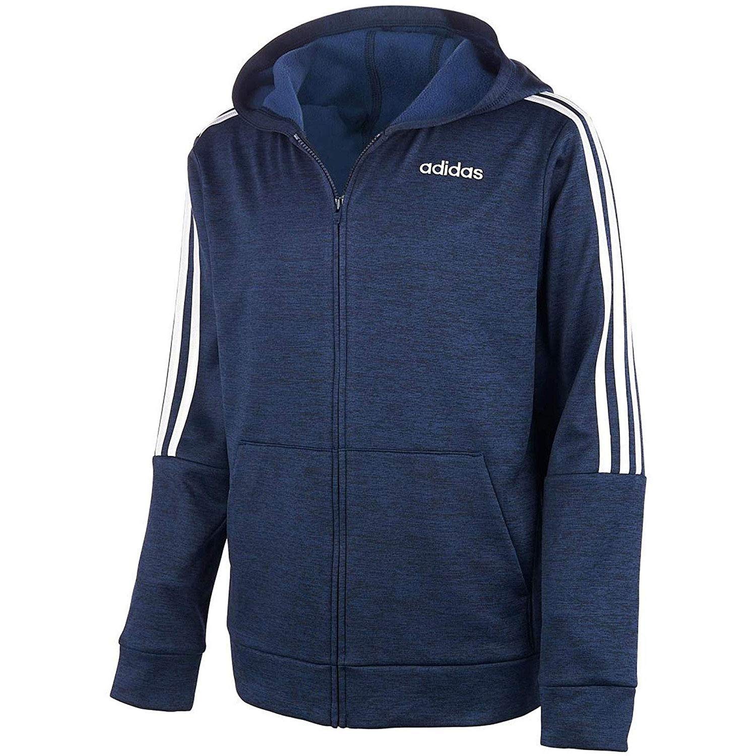 adidas Boys' Little Zip Front Hooded Jacket, Grey Heather, 6