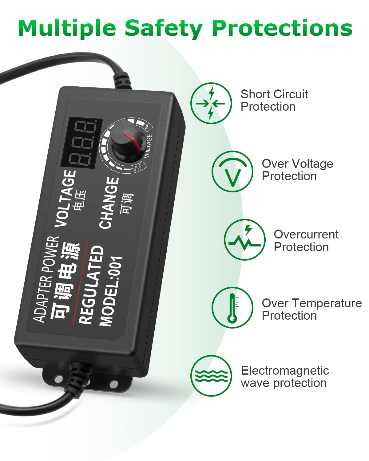 Arkare Universal Power Supply 3~12V 5A 60W AC 100-240V to DC 3V 4.5V 5V 6V 9V 9.5V 12V 1A 2A 3A 4A 5A Adjustable AC/DC Adapter with 15 Tips & Polarity Converter for USB Hubs CCTV camera speaker