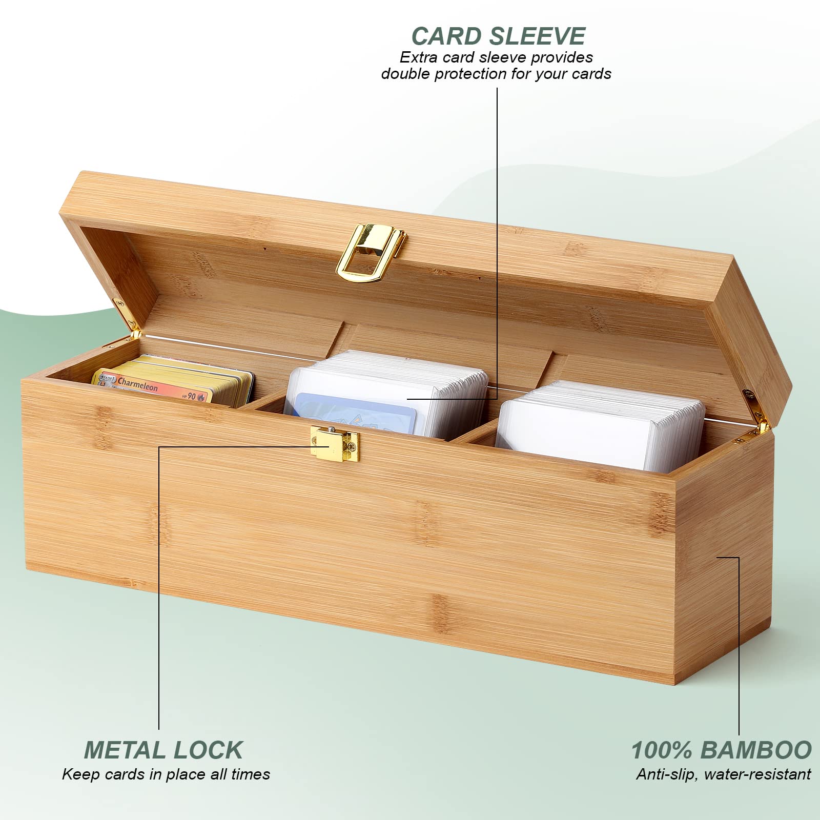 Arkeiliy 600+ Trading Card Deck Box, Card Game Storage Box with 50 Card Sleeves, Wooden Collectible Trading Card Storage Holder Fit for Magic Commander TCG Cards (Medium)