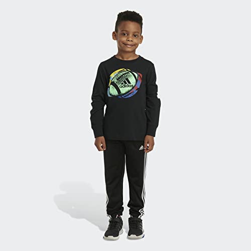 adidas Boys' Long Sleeve Cotton Graphic T-Shirt, Black Multi Football, 4T