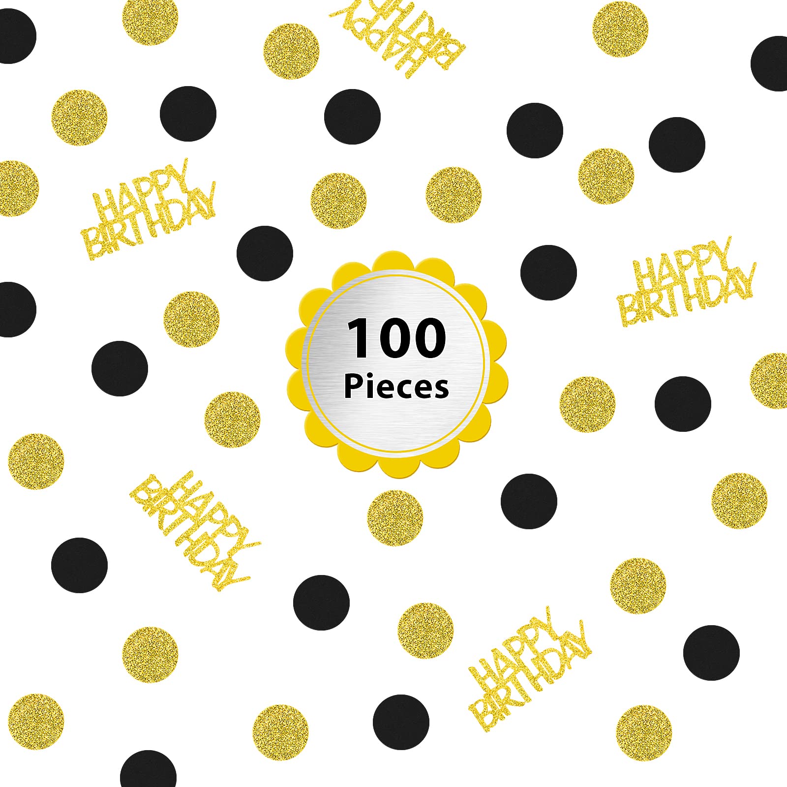 Happy Birthday Party Confetti for Table Glitter Black and Gold Birthday Table Confetti,Sprinkling Scatter Circle Dots Birthday Confetti Paper for Birthday Party Table Confetti Decorations (100 PCS)