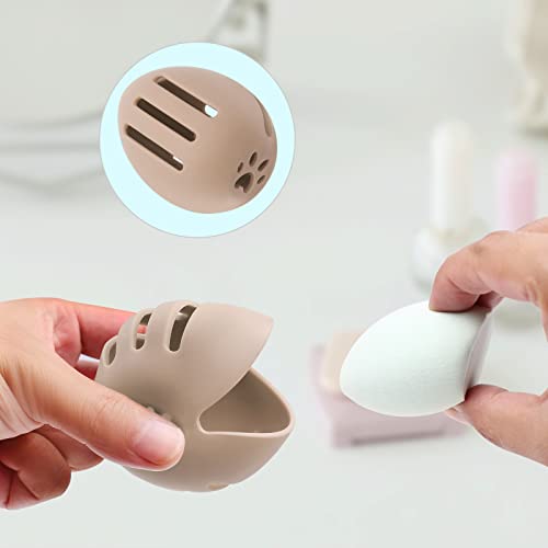 Beauty Blender Holder | Powder Puff Storage | Breathable Make-up Sponge Case for Business or Travel (Khaki*1)