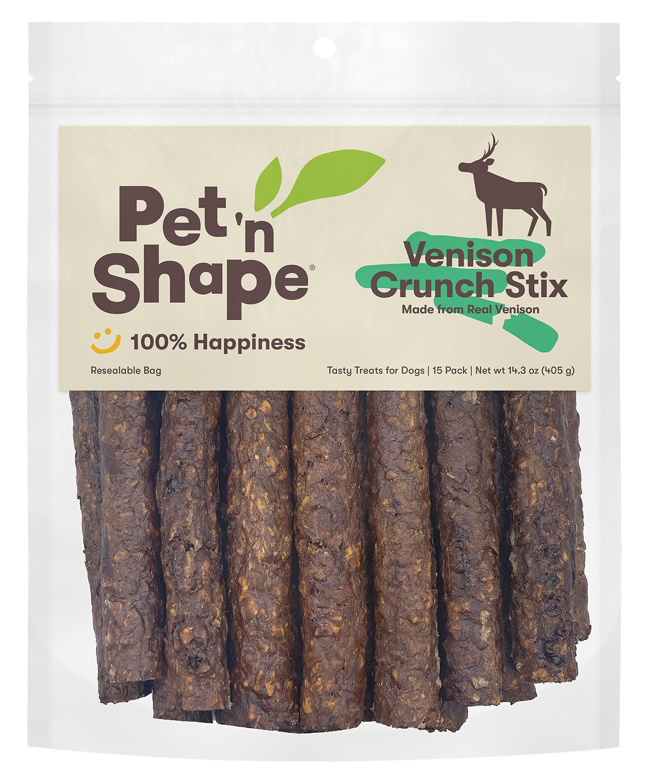 Pet 'n Shape Venison Crunch Sticks, 15 Count - Dog Chews - No Artificial Flavors, Colors, Or Preservatives - Protein Rich Alternative to Rawhide