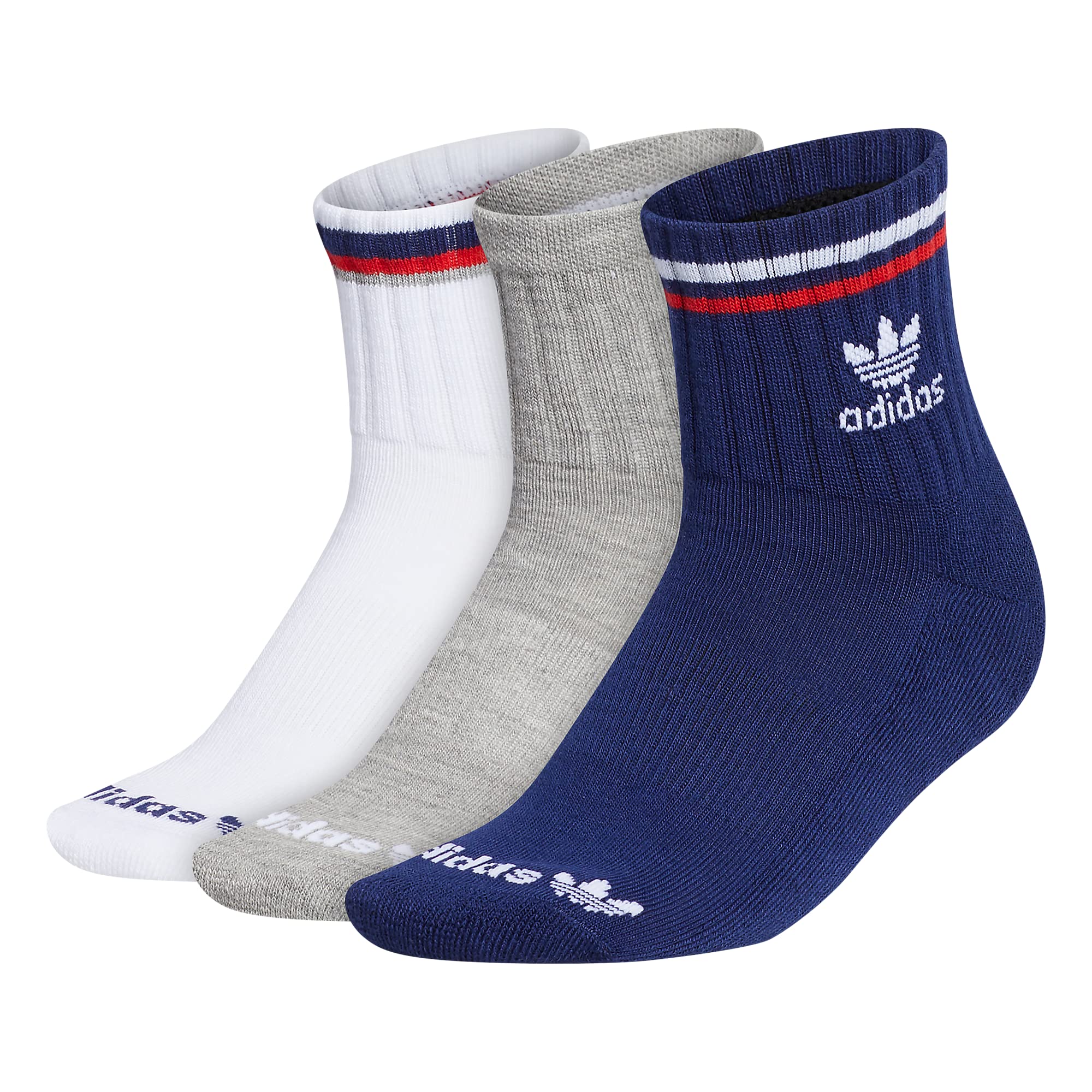 adidas Originals Women's Cosmic Cushioned Quarter Socks (3-Pair), Night Sky Blue/White/Heather Grey, Medium