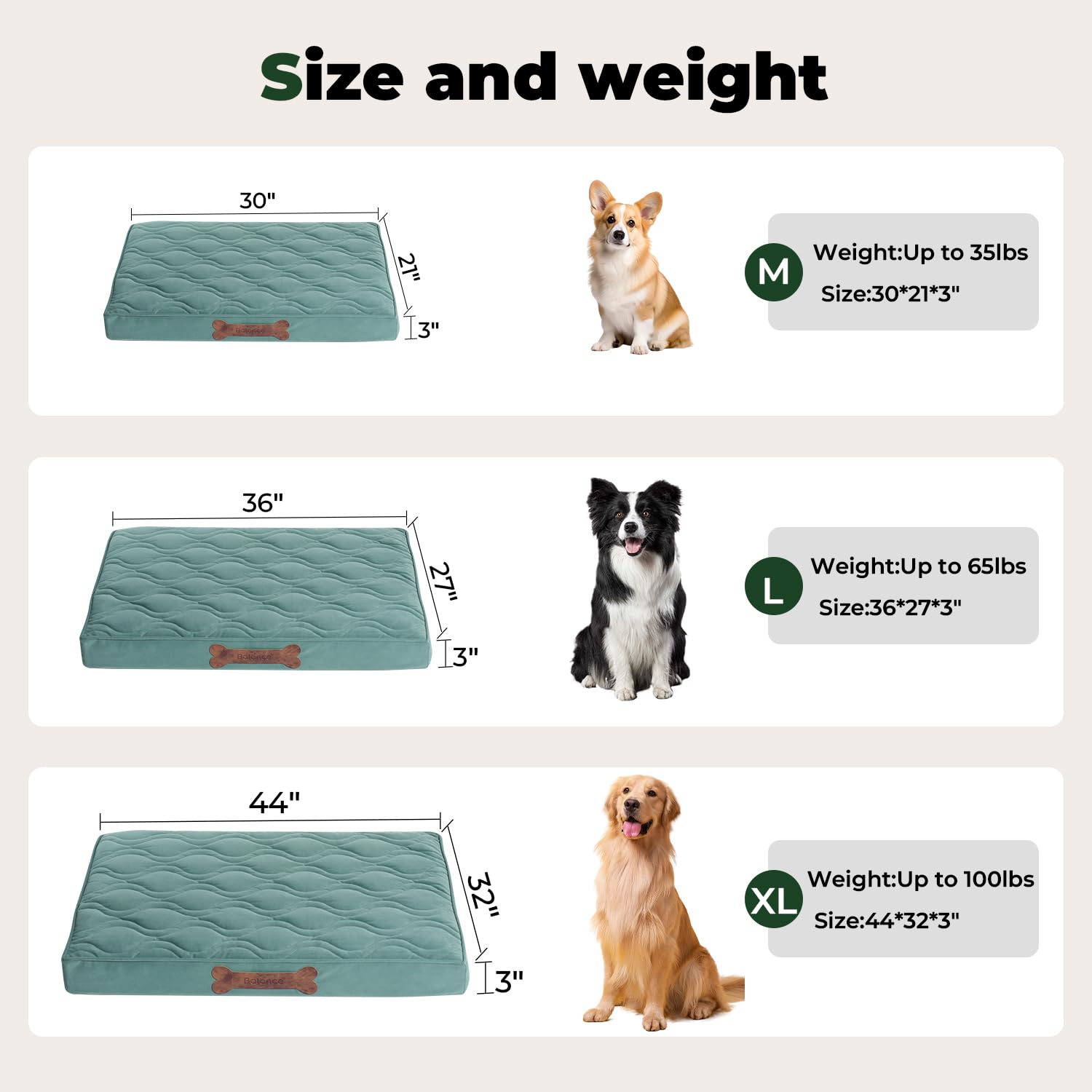 BALANCE Dog Crate Bed，Water-Resistant Orthopedic Dog Beds with Nonskid Bottom, Washable Kennel Bed Dog Mattress