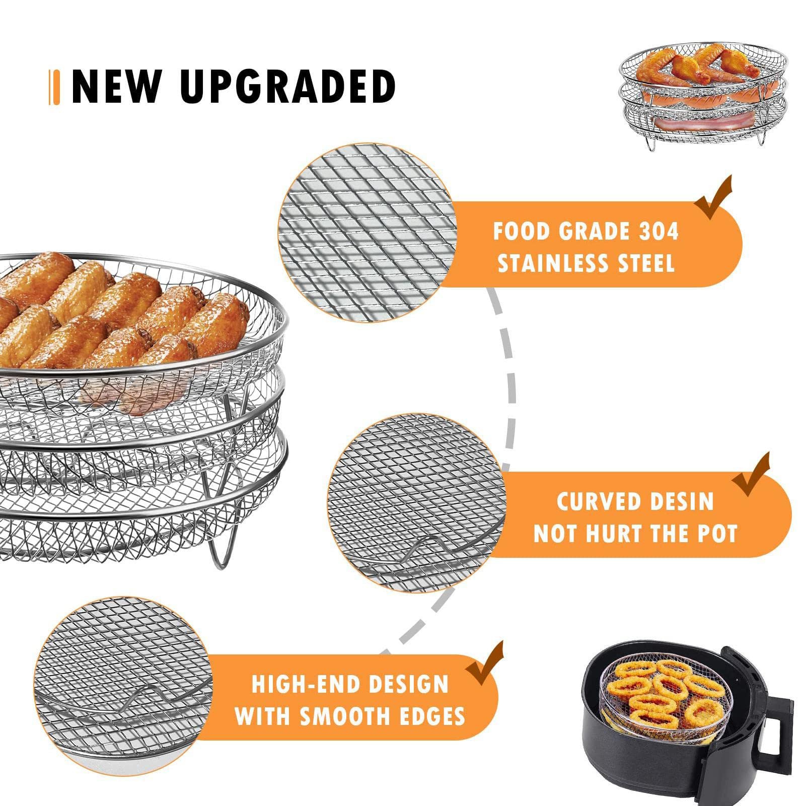 Air Fryer Racks For Ninja,Three Layer Stackable Dehydrator Rack 7.8inch Stainless Steel Round Multi-Layer Air Fryer Basket Tray Multi-Layer Dehydrator Rack Air Fryer Accessories