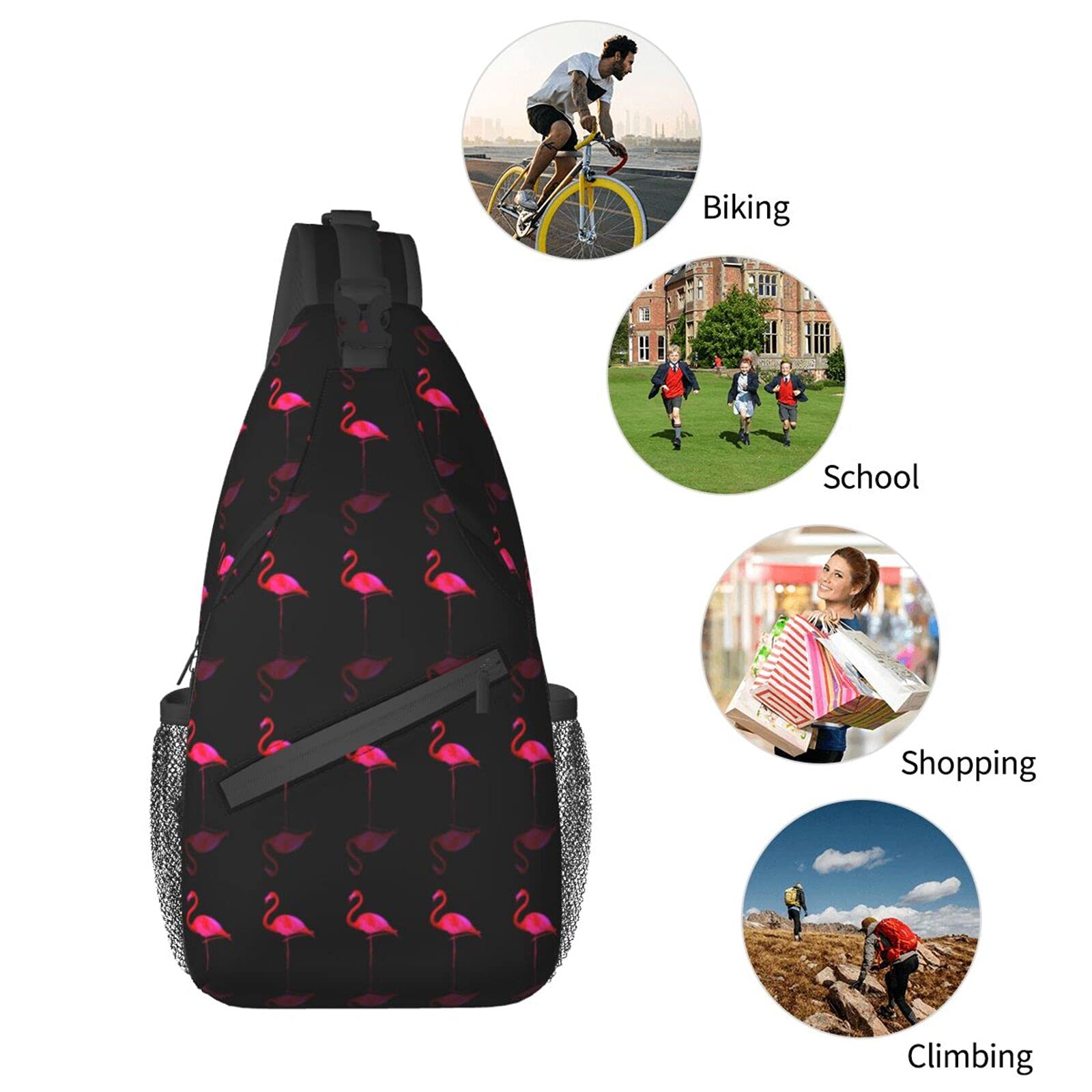 AMRANDOM Large Capacity Sling Chest Bag Pink Flamingos Backpack for Men Boys, Funny Crossbody Backpack with Adjustable Strap for Hiking Outdoor Sports, One Size